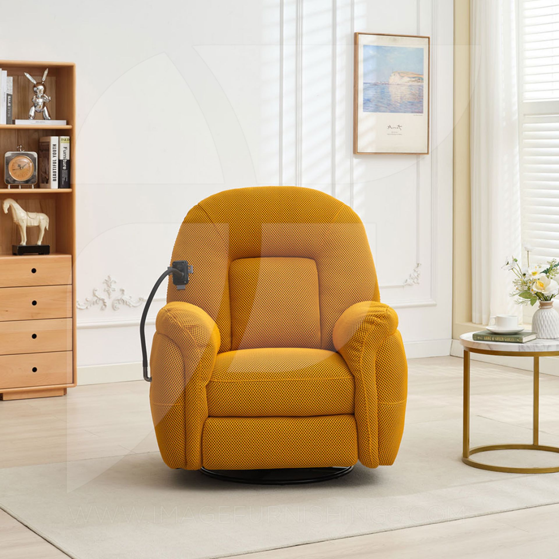 Image Furnishings. Sienna Reclining Chair w/ Phone Holder Mustard